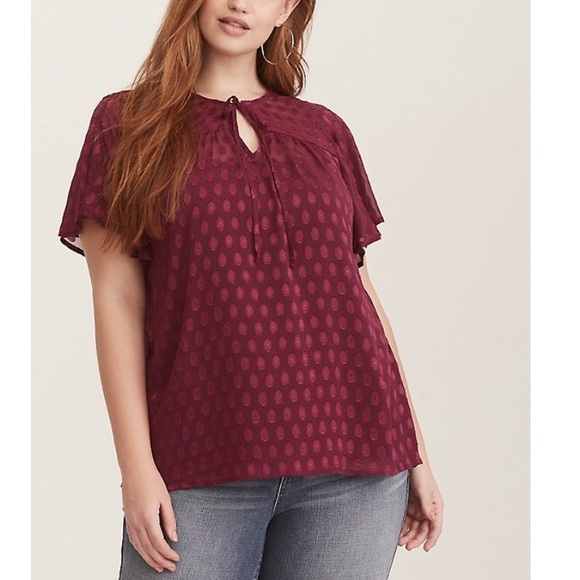 torrid | Tops | Torrid Blouse Burgundy Party Holiday Polka Dot New ...